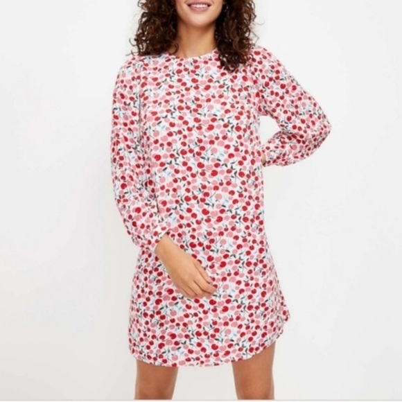 LOFT | Dresses | Loft Boho Cherry Print Shift Mini Dress Aline Long ...